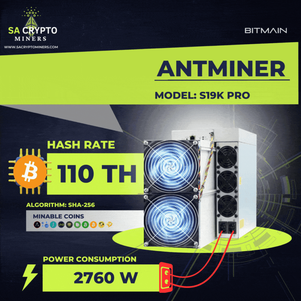 New Bitmain Antminer S19k Pro 110TH/S Bitcoin Miner - SA Crypto Miners